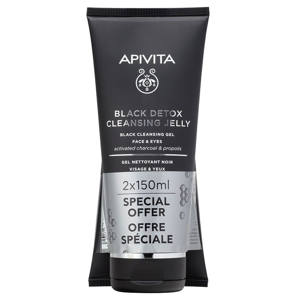 Apivita Face and Eyes Black Cleansing Gel 2x150ml - Easypara