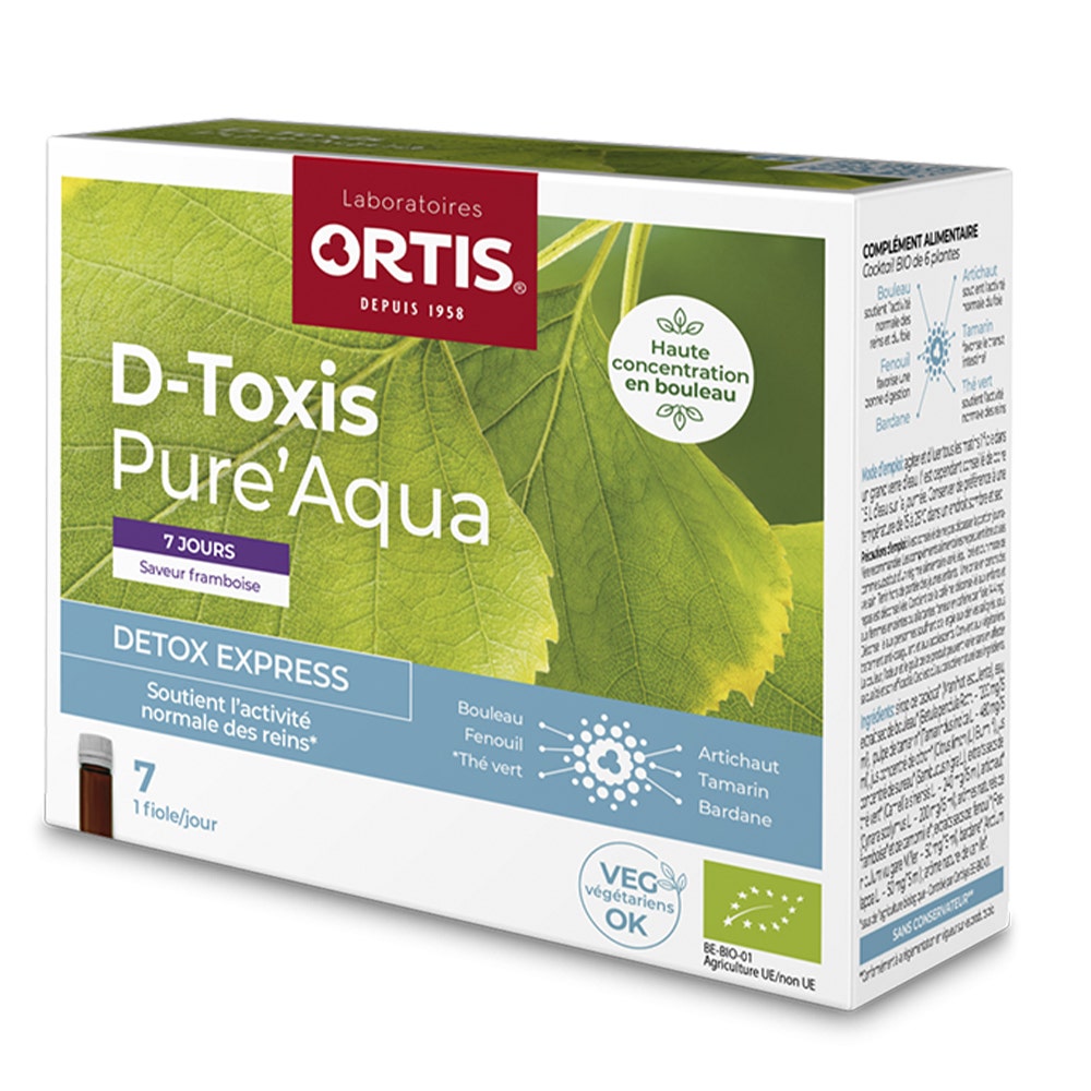 Ortis D-TOXIS Pure'Aqua Raspberry flavour 7 x 15ml flasks - Easypara