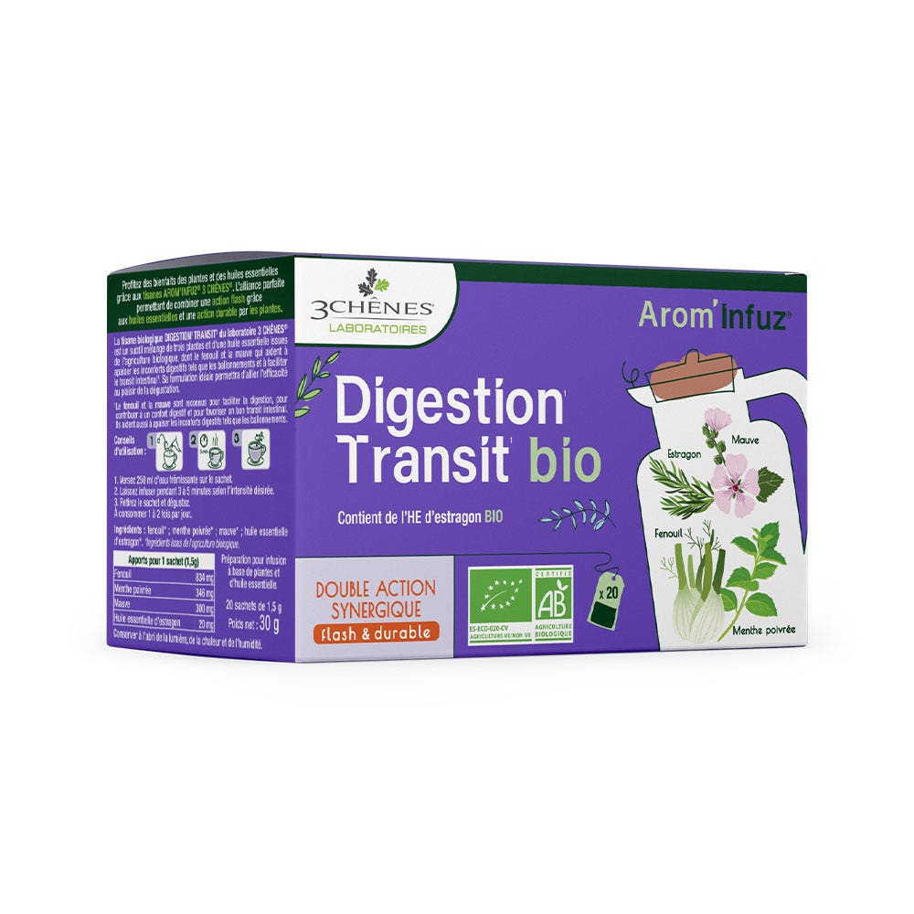3 Chênes Organic Digestion & Transit Herbal Tea 20 teabags - Easypara
