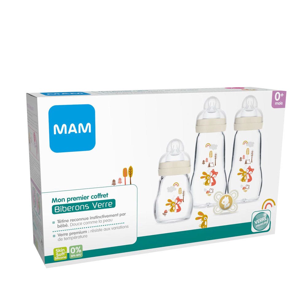 Mam Glass Baby Bottle Kit + 1 Pacifier From Birth - Easypara