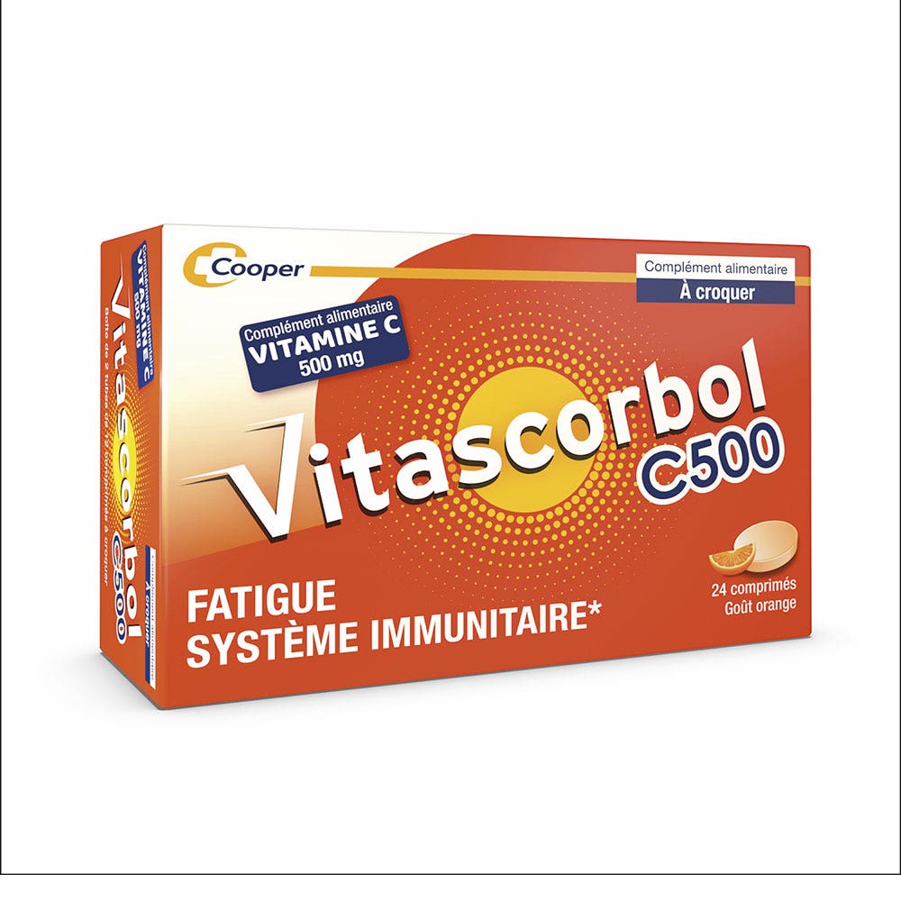 Vitascorbol Vitamin C 500mg Goût Orange 24 chewable tablets - Easypara