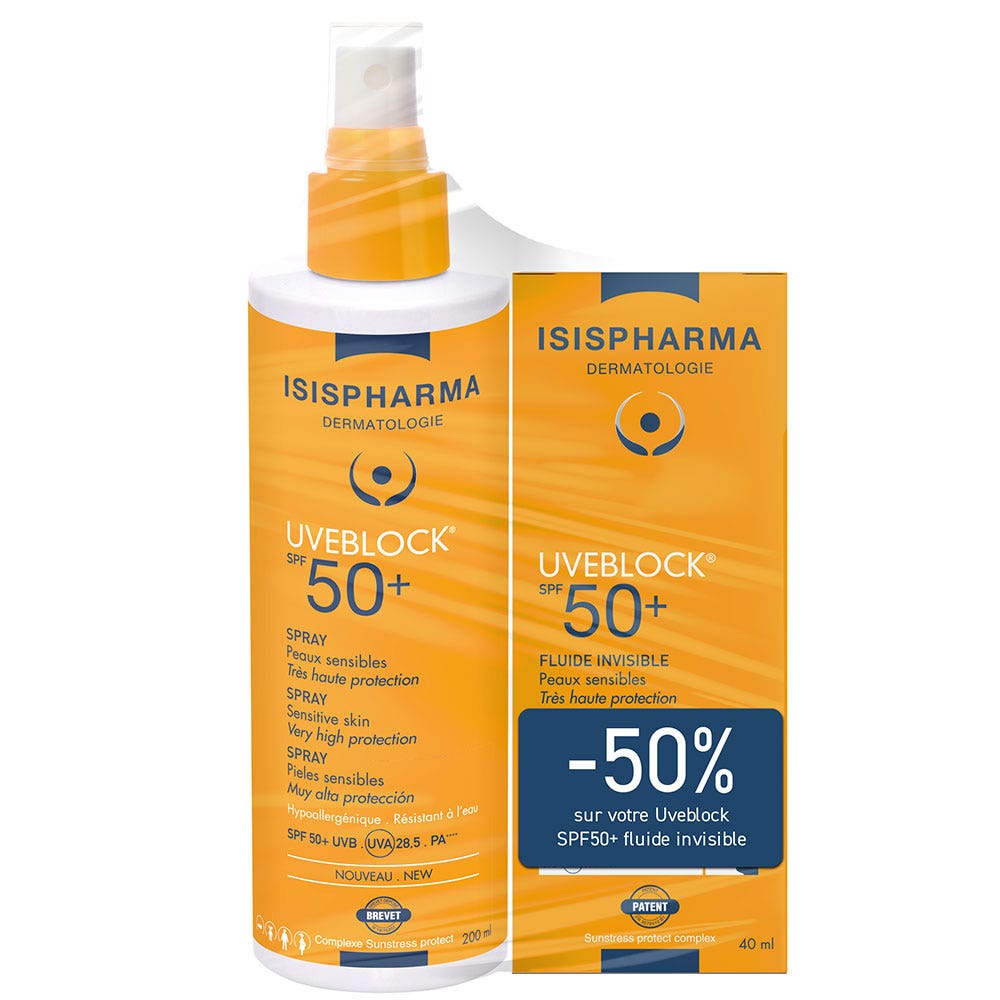 Isispharma Uveblock Spray Solaire Protection Spf50+ et Fluide invisible ...