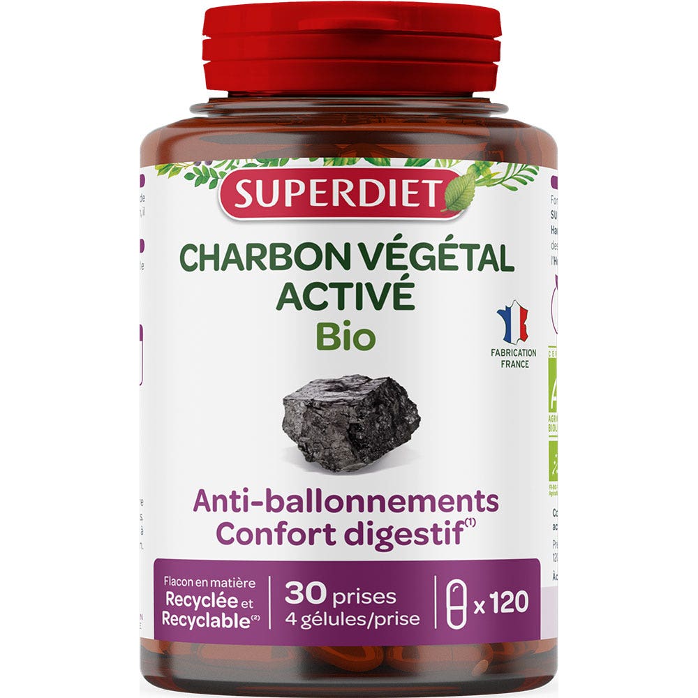 Superdiet Bioes Active Vegetable Charcoal 120 capsules - Easypara