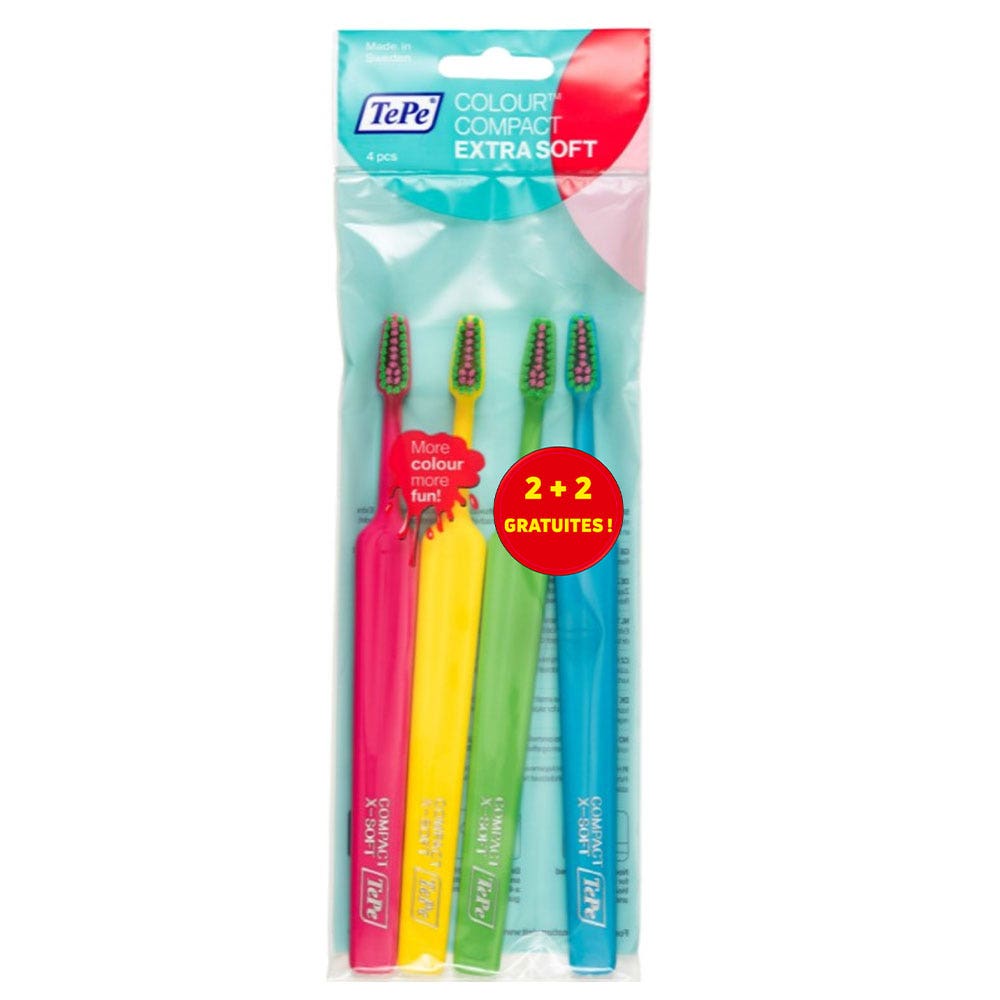 TePe Extra Soft Soft Toothbrushes Colour Compact x4 - Easypara
