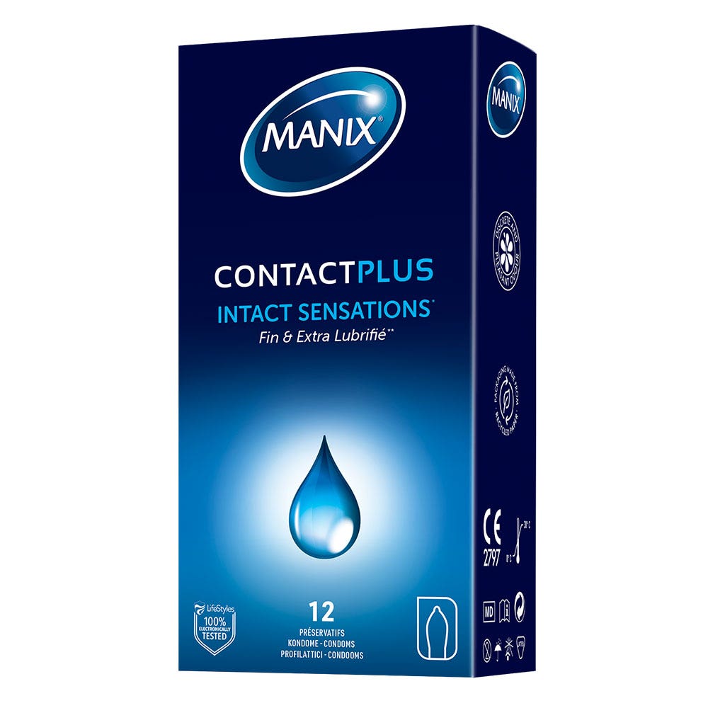 Manix Contact Plus Thin and extra lubricated condoms x12 - Easypara