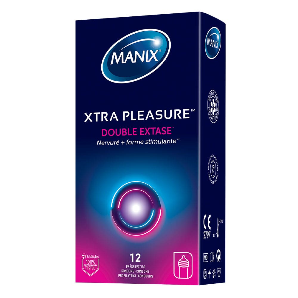 Manix Double ecstase condoms Nervuré et Forme Stimulante x12 - Easypara
