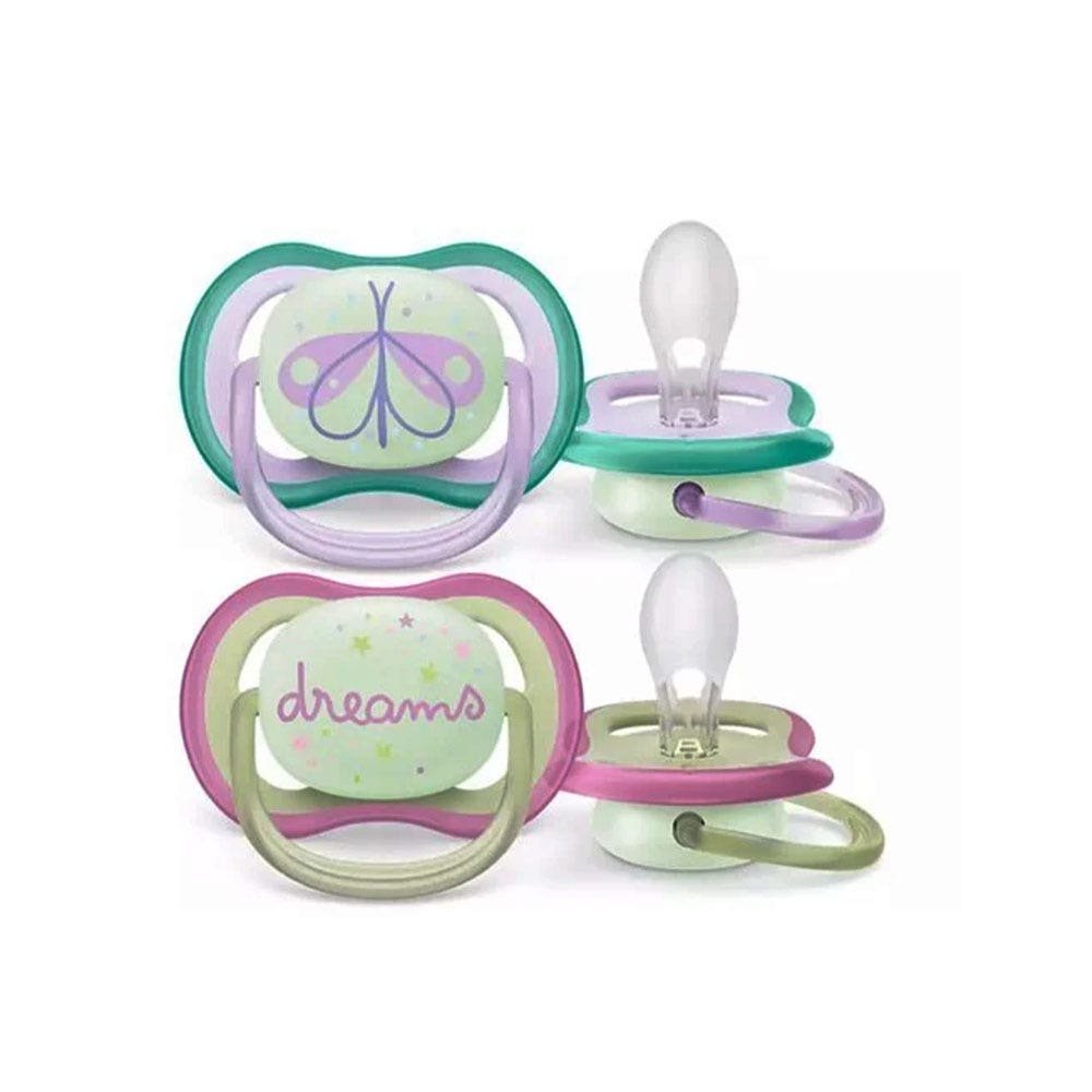 Avent Ultra-Air Orthodontic Pacifier NightTime 0 to 6 months x2 - Easypara
