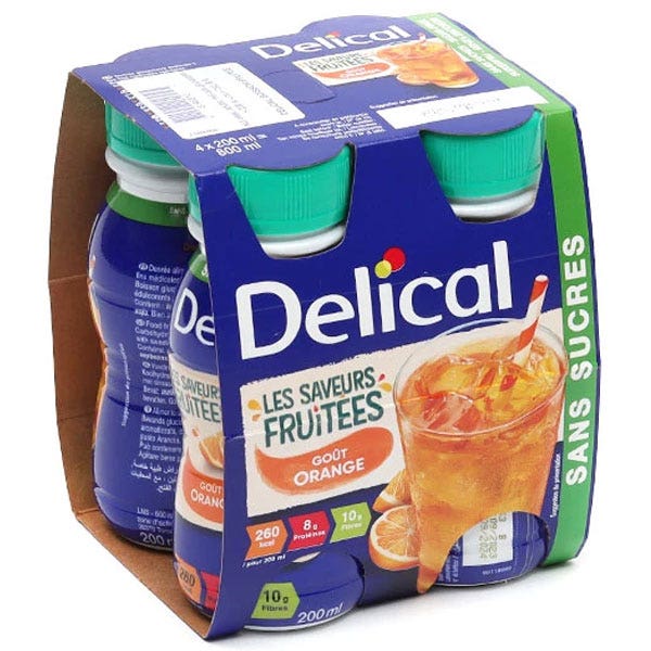 Delical Orange Sugar Free Fruit Drink 4x200ml - Easypara