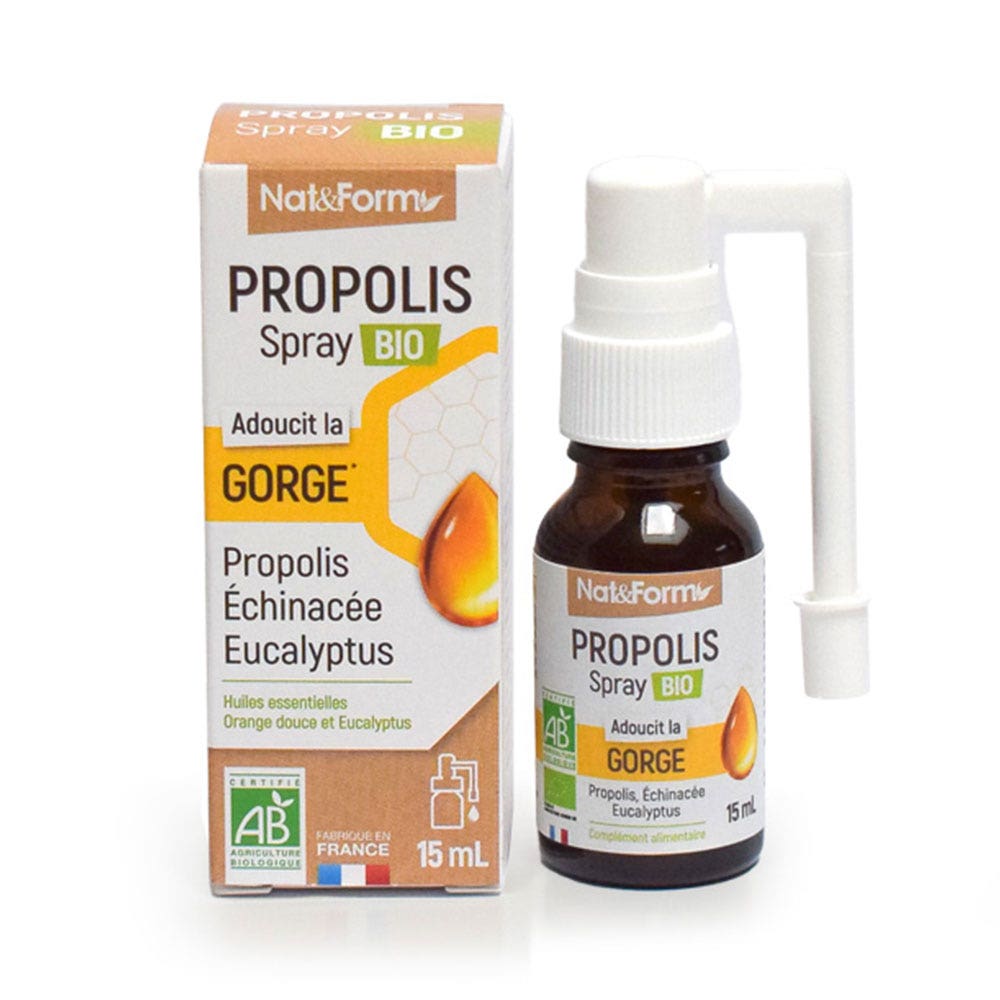 Nat&Form Propolis Spray Organic soothes the throat 15ml - Easypara
