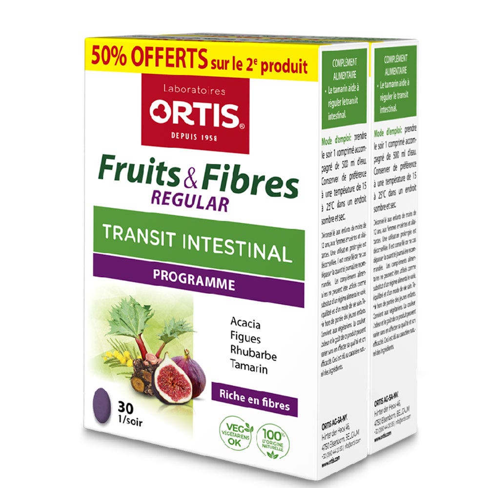Ortis Fruit & Fibers Easy Transit 2x30 tablets - Easypara