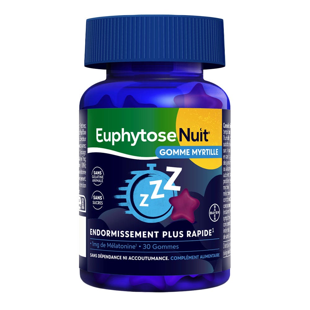 Bayer Euphytose Night 1mg Melatonin Goût Myrtille 30 gums - Easypara