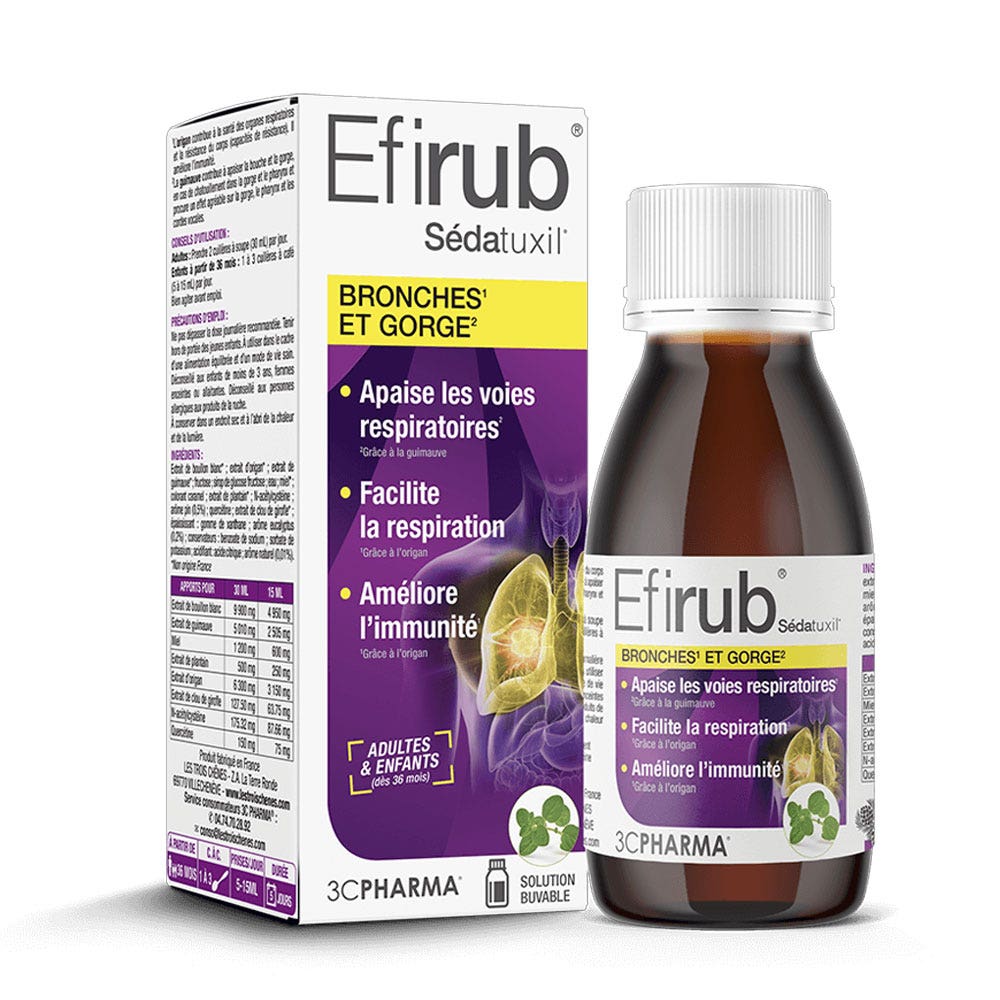 3C Pharma Efirub Sedatuxil Bronchi and Throat 125ml - Easypara