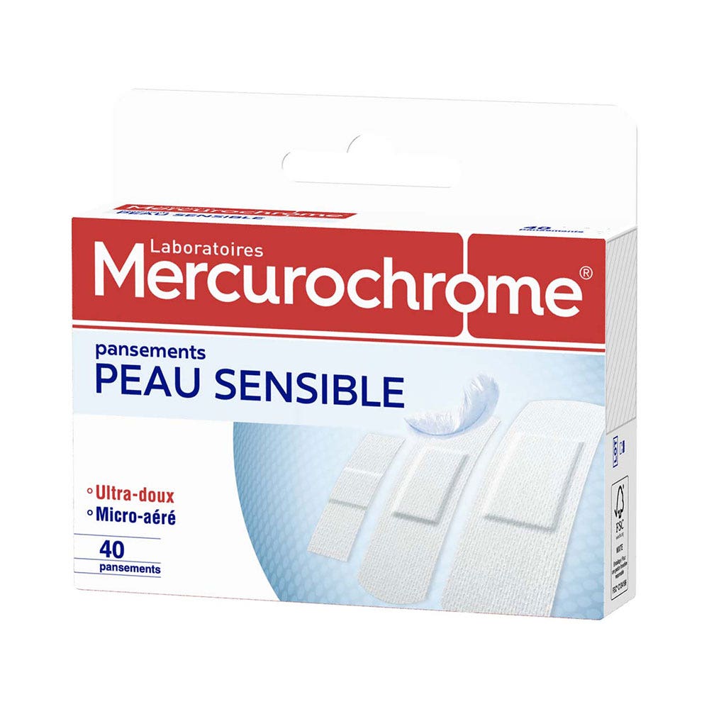 Mercurochrome Sensitive Skin Plasters X40 - Easypara