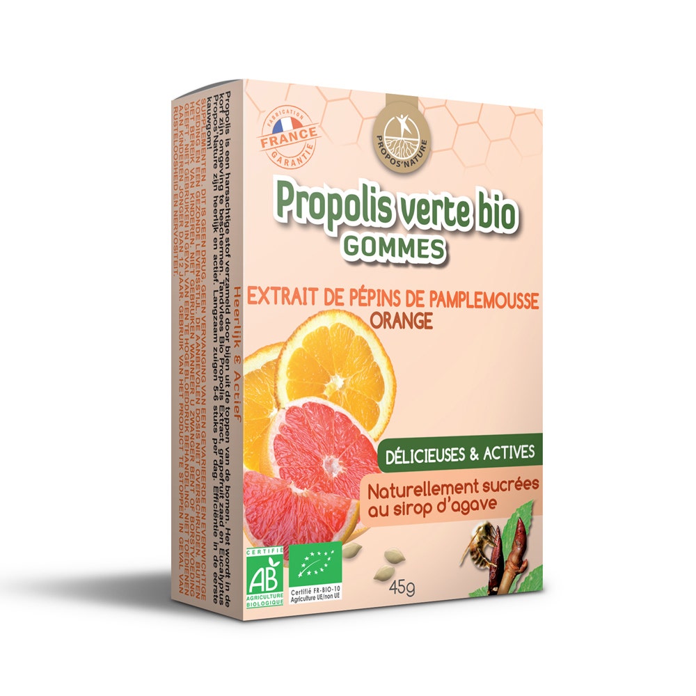 Propos'Nature Green Propolis Gum Organic Grapefruit & Orange Seeds 45g - Easypara