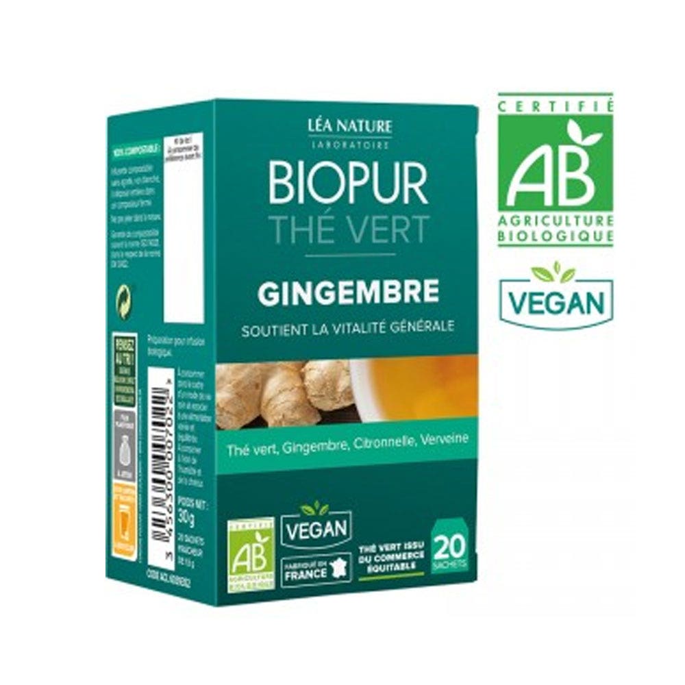 Biopur Organic Green Tea And Ginger X 20 Bags - Easypara