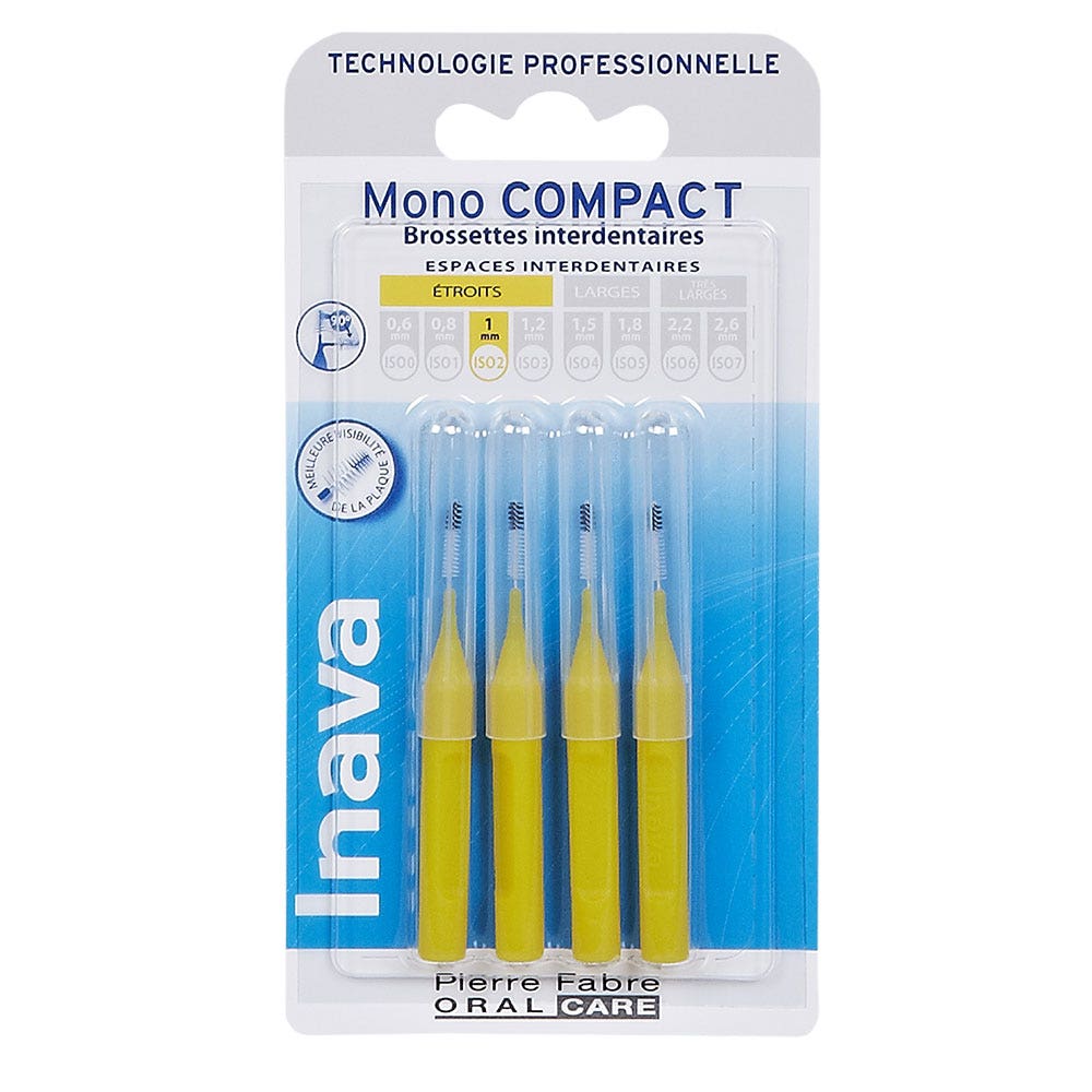Inava Mono Compact Interdental Brushettes 1mm Yellow X4 - Easypara