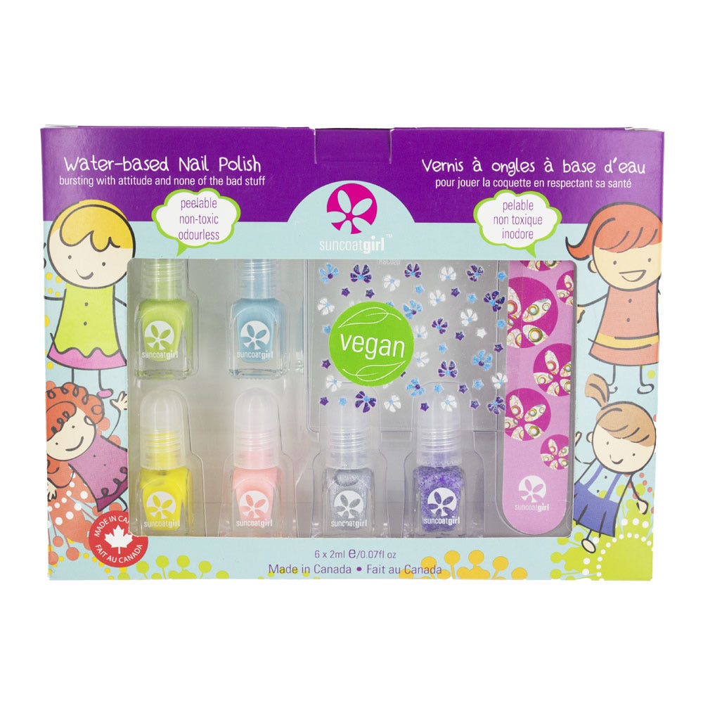 Suncoat Girl Mini Mani Kit Water Based Nail Polishes+ File + Stickers ...