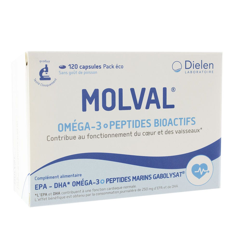 Dielen Molval Omega 3 + bioactive Peptides x120 Capsules - Easypara