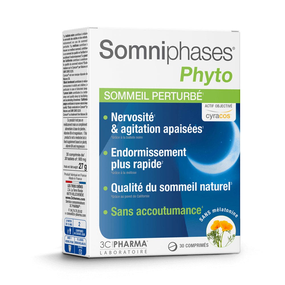 3C Pharma Somniphases Phyto peaceful sleep x 30 tablets - Easypara