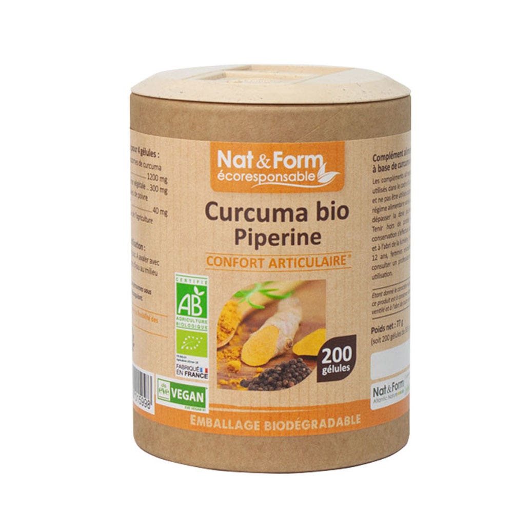 Nat&Form Organic Turmeric And Pepper 200 capsules - Easypara