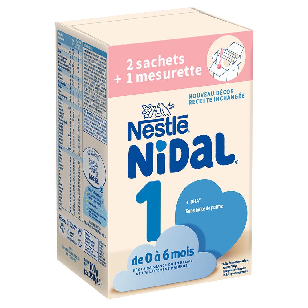 Nestlé Nidal Milk Powder 1 + Scoop 0-6 Months 2 x 350g sachets - Easypara