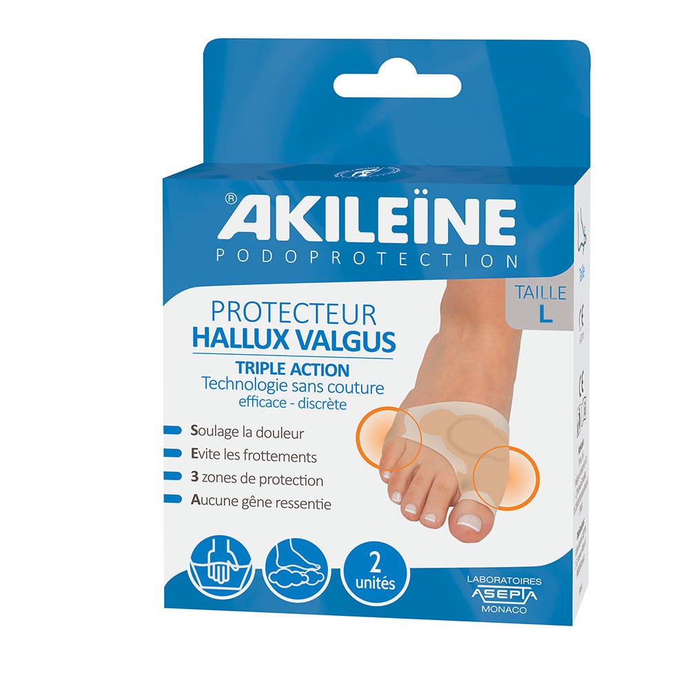 Asepta Akileine Triple action hallux valgus protector Size L x2 - Easypara