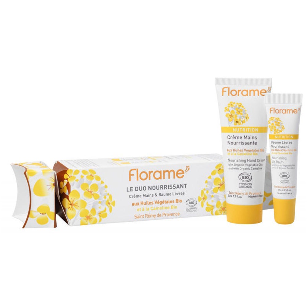 Florame Nutrition Nourishing Duo Organic Hand Cream and Lip Balm 50ml ...