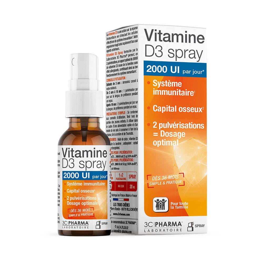 3C Pharma Spray Vitamin D3 2000UI 20ml - Easypara